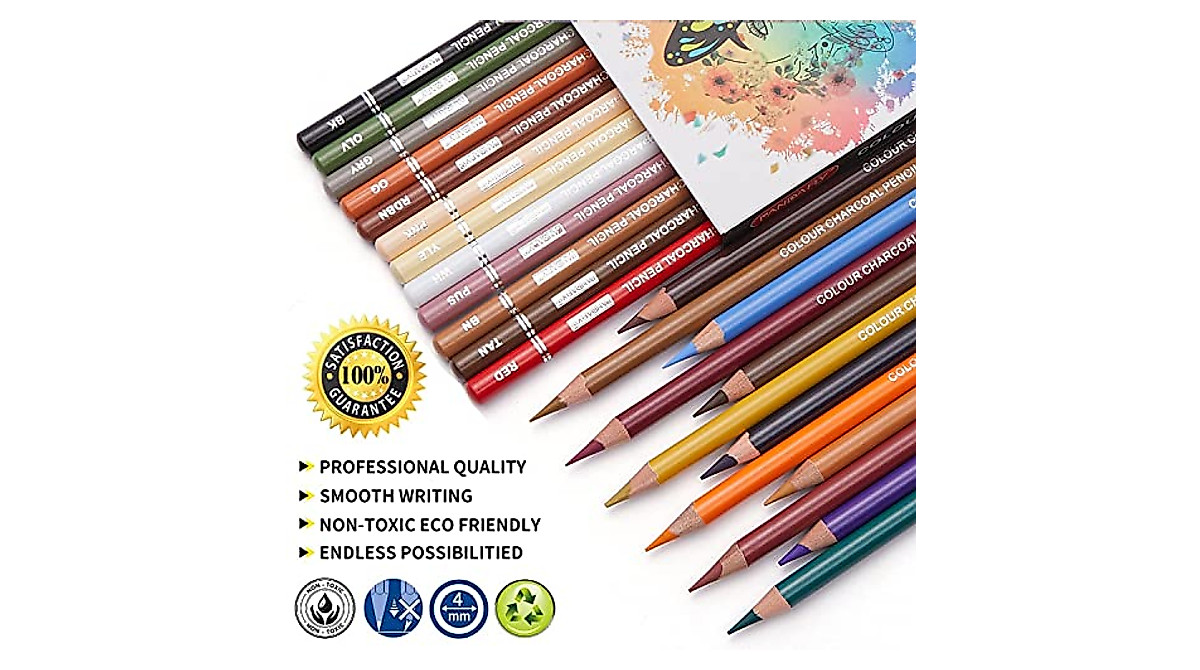 PANDAFLY 24 Colors Charcoal Pencils for Artists