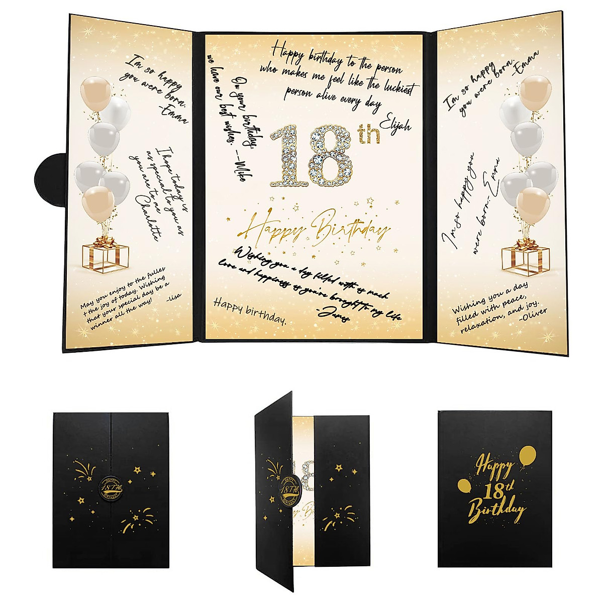 Crenics 18th Birthday Decorations Black and Gold, Creative 18th Birthday Guest Book Alternative, 18th Birthday Signature Book 18 x 12 inch, Great 18 Birthday Gifts for Girls or Boys