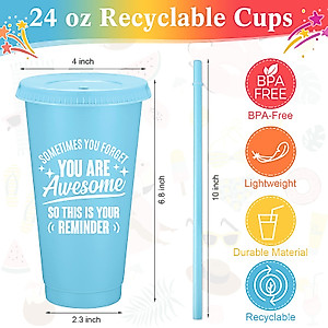 Thank You Gifts You Are Awesome Coffee Mug 24 oz Plastic Tumblers with Lids and Straw Inspirational Reusable Tumblers Appreciation Gift for Coworker Teacher Colleague Employee (24 Pack)