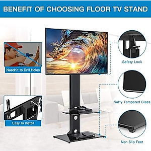 PERLESMITH Swivel Floor TV Stand/Base with Shelves for Most 32-75 inch LCD LED TVs - Universal TV Mount Stand Perfect for Corner & Bedroom, Height Adjustable & Cable Management, VESA 600x400mm