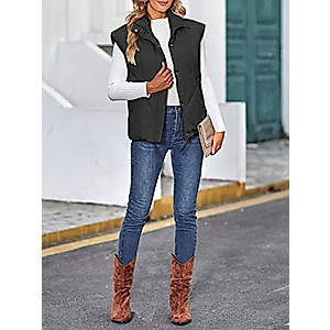 MEROKEETY Puffer Vest for Women Lightweight Fall Snap Button Quilted Jacket Coat with Pockets,Black,XL