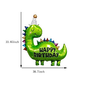 5Pcs 35 Inch Dinosaur Balloons Birthday Decoration for Kids Green Foil Happy Birthday Dino Balloon for Wild One Baby Shower Jungle Safari Animal World Themed Party Decoration