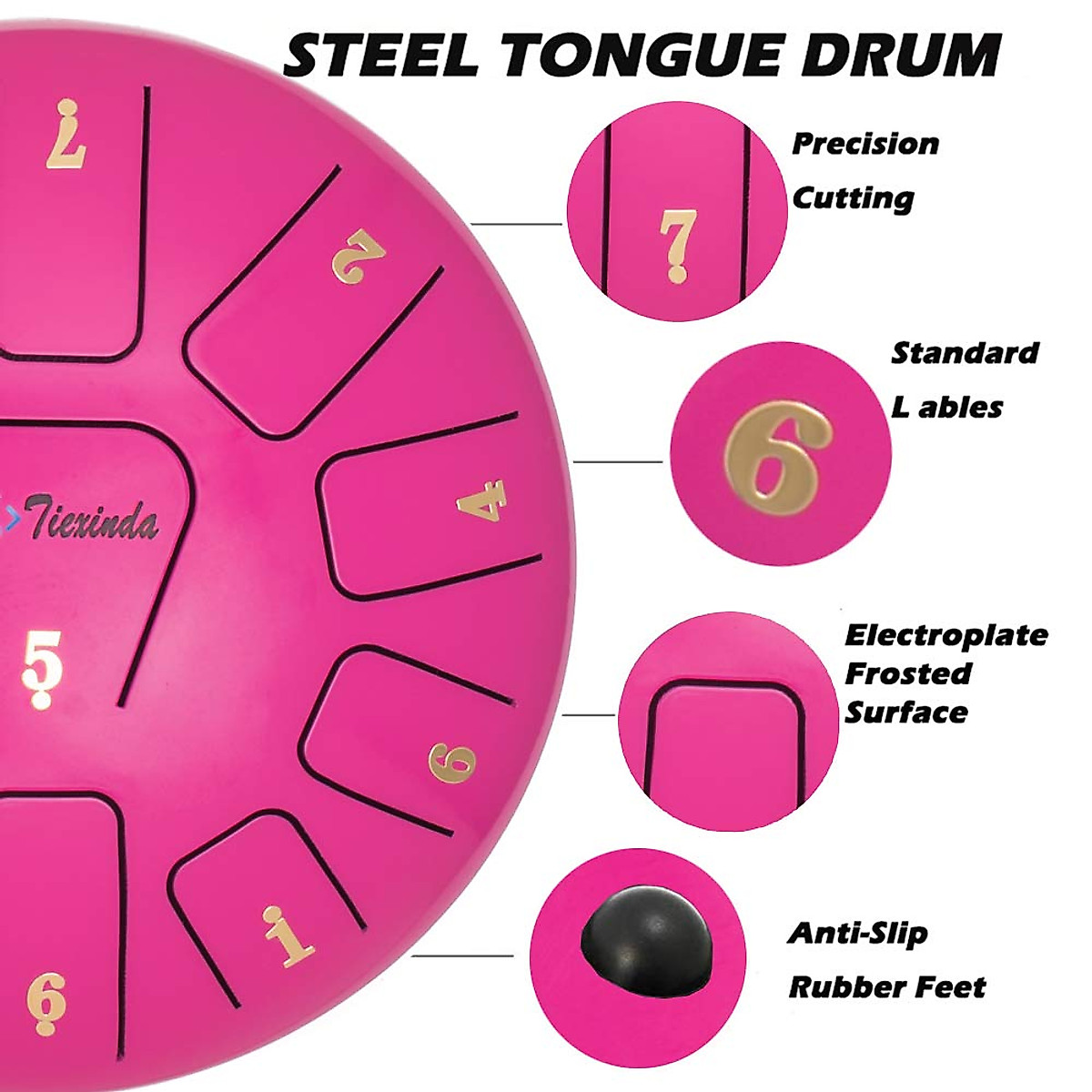 Steel Tongue Drum, 11 Notes-8 Inch Tambourine Percussion Instrument, Drum with Mallets, Mallet Stand, Tonic Stickers, Travel Bag Fingertip Sheet Music, Suitable for Personal Meditation, Yoga, Zen