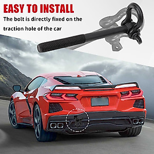 Sulokiy Tow Hook Front Rear Bumper Mid Engine Towing Hooks Trailer Hitch Compatible with for 2014-2024 Chevy Corvette C7 C8 GS Z06 ZR1 P/N Replacement for 15234068,Black