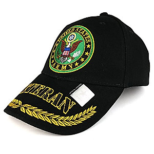 Officially Licensed US Army Veteran Emblem Embroidered Structured Military Baseball Cap - Black