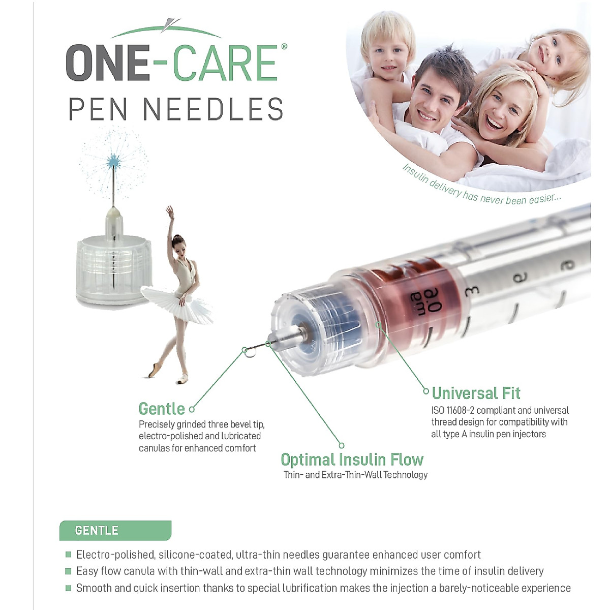 MediVena ONE-CARE Pen Needles 32G x 4 mm (5/32’’), 100/bx, Ultra-Thin for Comfortable Insulin Injection