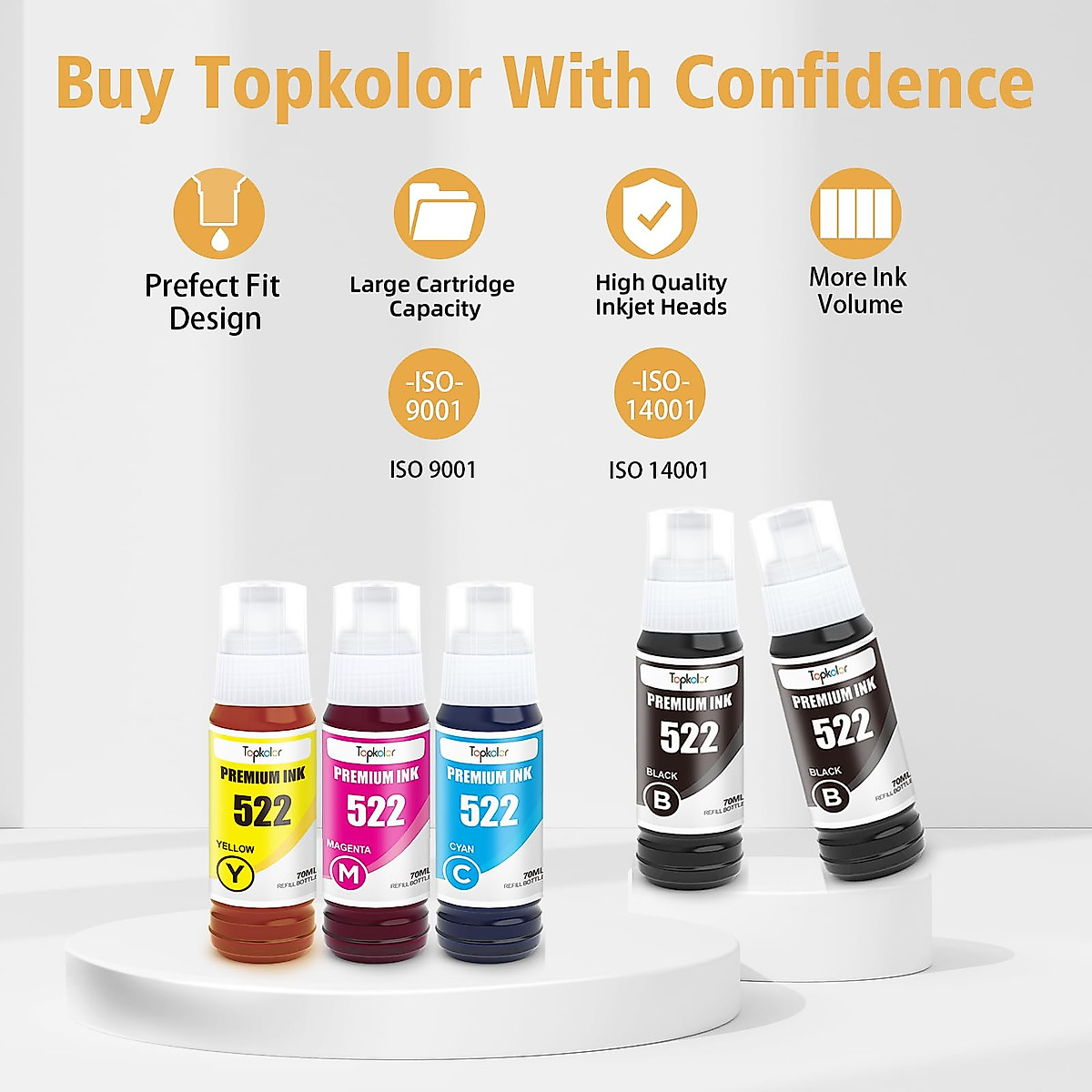 Topkolor Compatible Ink Bottle for 522 T522 Refill Ink for ET-2720 ET-2800 ET-2803 ET-2710 ET-4700 ET-4800 ET-1110, 4-Pack