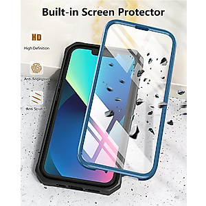 for iPhone 13 Case Protective Cover: iPhone 14 case Heavy Duty Military Grade Hard Protection Shock Proof Grip | Durable Dual-Layer Design iPhone 13-14 Phone Case with Built-in Kickstand Blue