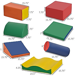 Soozier 7 Piece Soft Play Blocks Kids Climb and Crawl Gym Toy Foam Building and Stacking Blocks Non-Toxic Learning Play Set Educational Software Activity Toy Brick Baby Soft Climbing Block