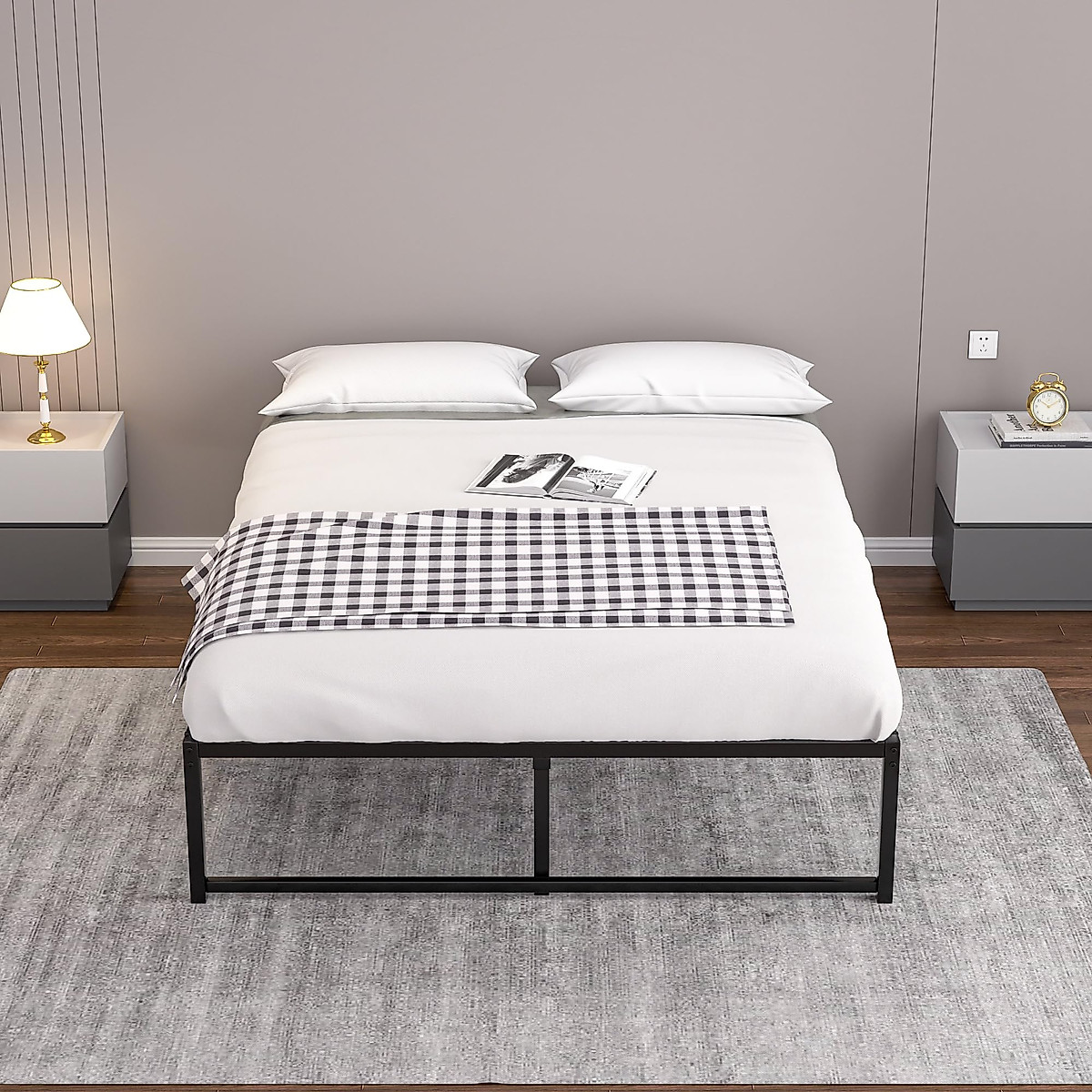 VECELO 14" High Queen Bed Frame/Metal Platform Mattress Foundation/No Box Spring Needed