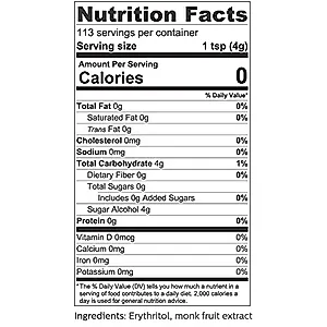 Monk Fruit Sweetener with Erythritol Granular - 1:1 Sugar Substitute, Keto - 0 Calorie, 0 Net Carb, Non-GMO 1lb