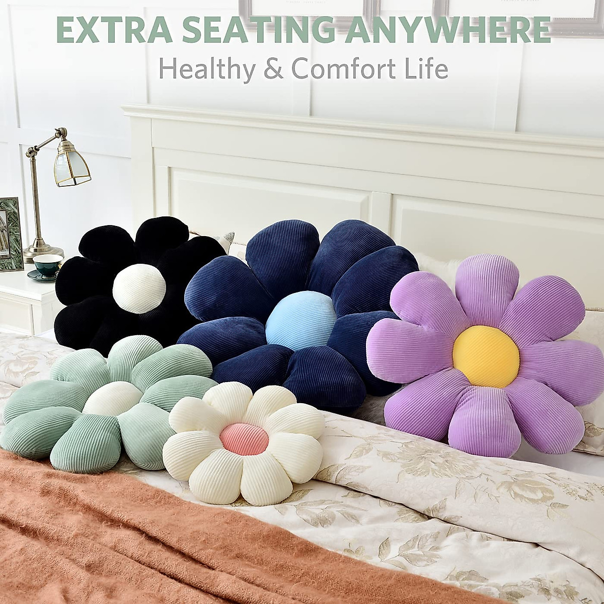 Sioloc flower pillow,flower Shaped Throw Pillow Butt Cushion flower Floor Pillow,Seating Cushion,Cute Room decor & Plush Pillow for bedroom sofa chair(Green,15.7'')