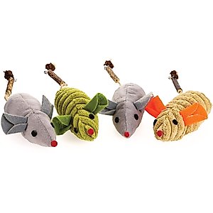 Raw Paws Catnip Cat Mouse Toys with Silvervine Stick (4-count) - Mouse Cat Toy for Indoor Cats - Silvervine Cat Toy, Interactive Cat Toy with Silvervine, Mouse Toy for Cats, Cat Mice Toys, Catnip Toys