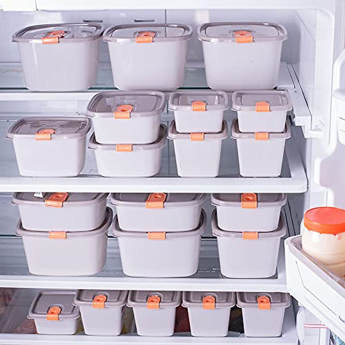 Plastic Food Storage Containers w/attached Lids. Multi sizes Containers. Microwave/Freezer & Dishwasher Safe - Steam Release Valve. BPA/Free (16, Beige & Orange)