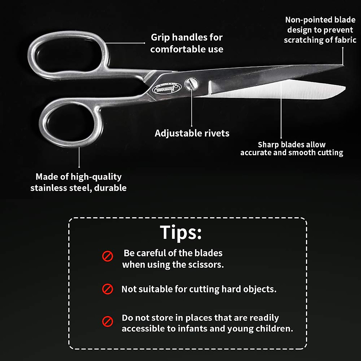 Newness Fabric Scissors, Heavy Duty All Metal Stainless Steel Craft Scissors, Multi-Purpose Professional Sharp Shears for Tailor Dressmaker Craft Cutting Cloth Leather Canvas Denim Paper, 6.5 Inch