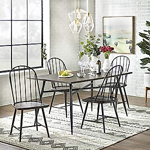 Target Marketing Systems Set of 2 Windsor Mixed Media Dining Room Chairs, with Spindle Back Design and Contoured Saddle Seat, 38" H x 18" W x 20" D, Black/Espresso