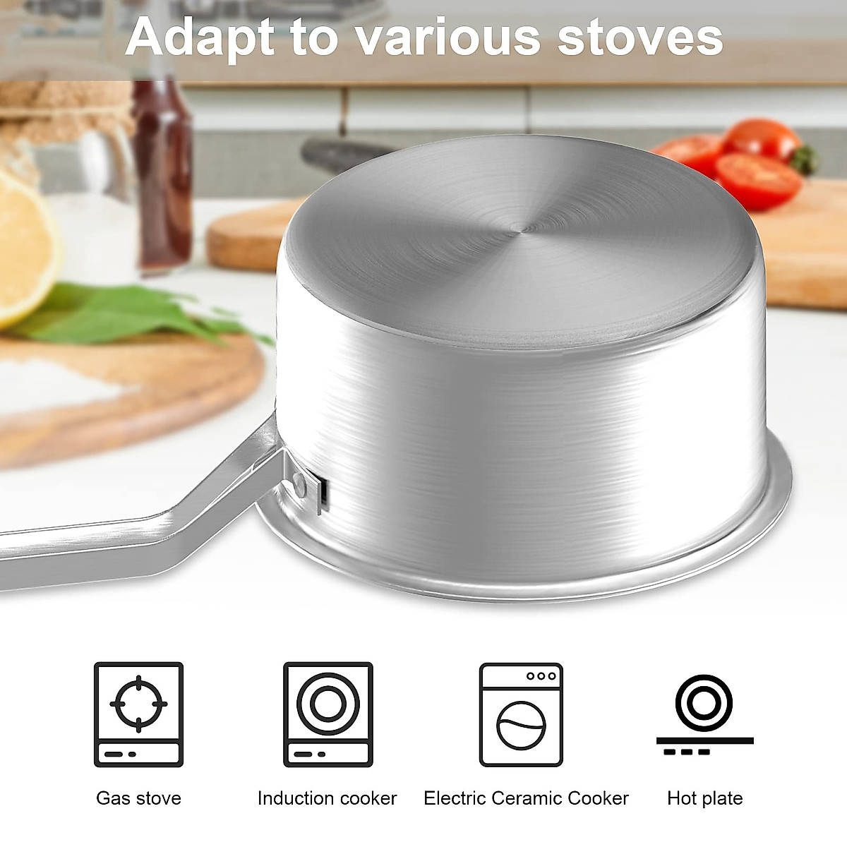 HOXHA Sauce Pot, 1.5 Quart Nonstick Saucepan,304 Stainless Steel Saucepan with Lid, Universal Milk Pot, Multipurpose Pot for Kitchen Home Restaurant