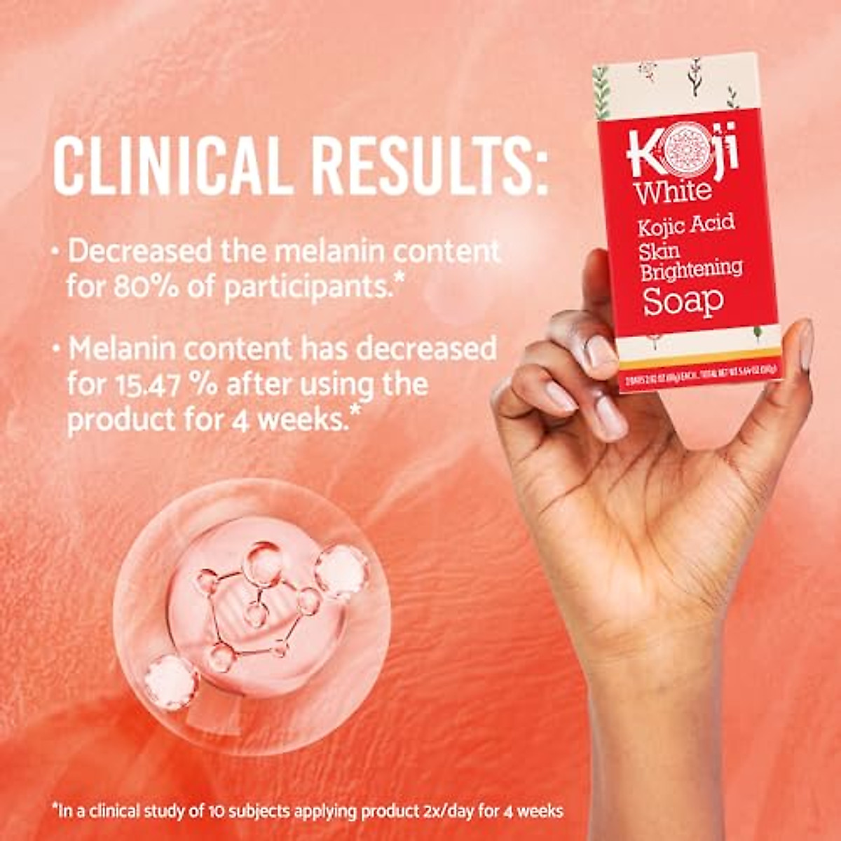 Koji White Pure Kojic Acid Skin Brightening Soap for Pigmentation with Hyaluronic Acid, Vitamin C - Even Tone Cleansing Bar, Sun Damage Skin with Tea Tree, Coconut Oil, Vegan, 2.82 oz (2 Bars)