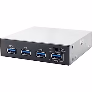 IO Crest 3.5 Inch Bay 4 Port Hub USB 3.0 with Fast Charging Port, 19 Pin USB Header and USB A Connector SY-HUB20134,Black