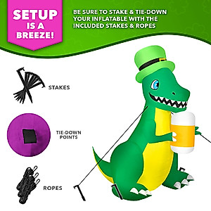 Holidayana 5ft St Patricks Day Inflatable Leprechaun T-rex with Beer - Leprechaun Saint Patricks Day Party Blow Up Yard Decoration, Includes Built-in Bulbs, Tie-Down Points, and Powerful Built-in Fan