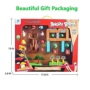 ROLOSO Newly Licensed Angry Birds Toys Playsets Build N’ Launch Construction Brick Assembly Building Blocks Sets Pig City Strike 2 Takedown Space Planet Game Catapult Slingshot Gift Box 33pcs
