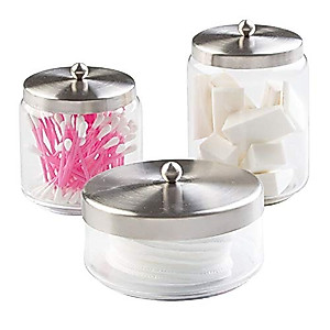 iDesign Forma Bathroom Vanity Glass Apothecary Jar for Cotton Balls, Swabs, Cosmetic Pads - Clear/Brushed Stainless Steel