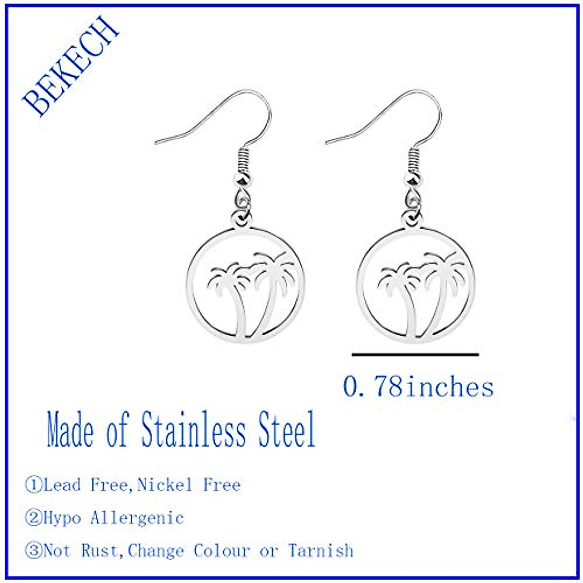 BEKECH Tropical Coconut Palm Tree Cut Out Earring Summer Beach Jewelry Holiday Bridal Beach Wedding Jewelry for Bridesmaid