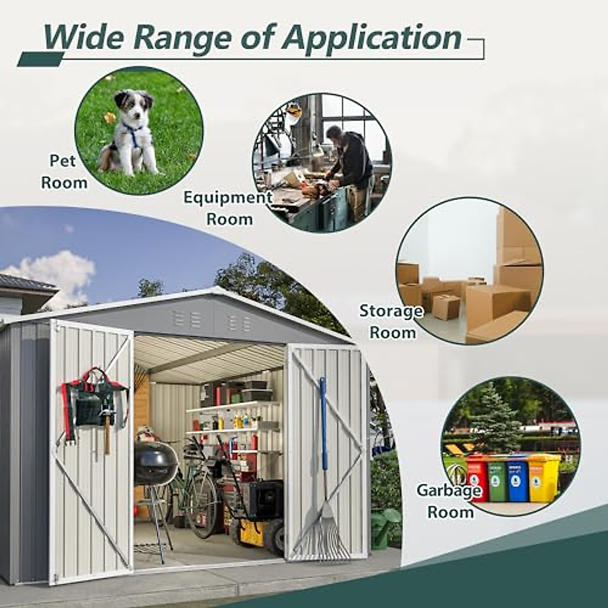 Goohome 10 x 10 FT Outdoor Storage Shed, Metal Shed w/Door & Lock & Air Vent, Water-Resistance & UV-Resistance Metal Sheds & Outdoor Storage House for Patio Garden