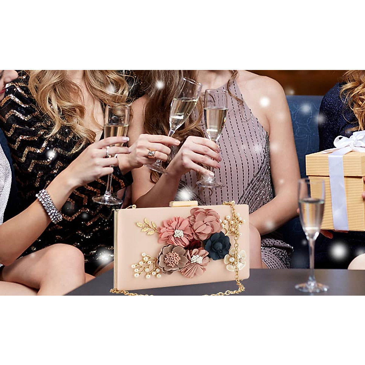 Floral Evening Bag for Women, Flower Evening Clutch Purse Elegant Banquet Handbag Lady Party Wedding Banquet Bag (Pink)