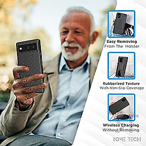 Rome Tech Holster Case with Belt Clip for Google Pixel 6 - Slim Heavy Duty Shell Holster Combo - Rugged Phone Cover with Kickstand Compatible with Google Pixel 6 - Black