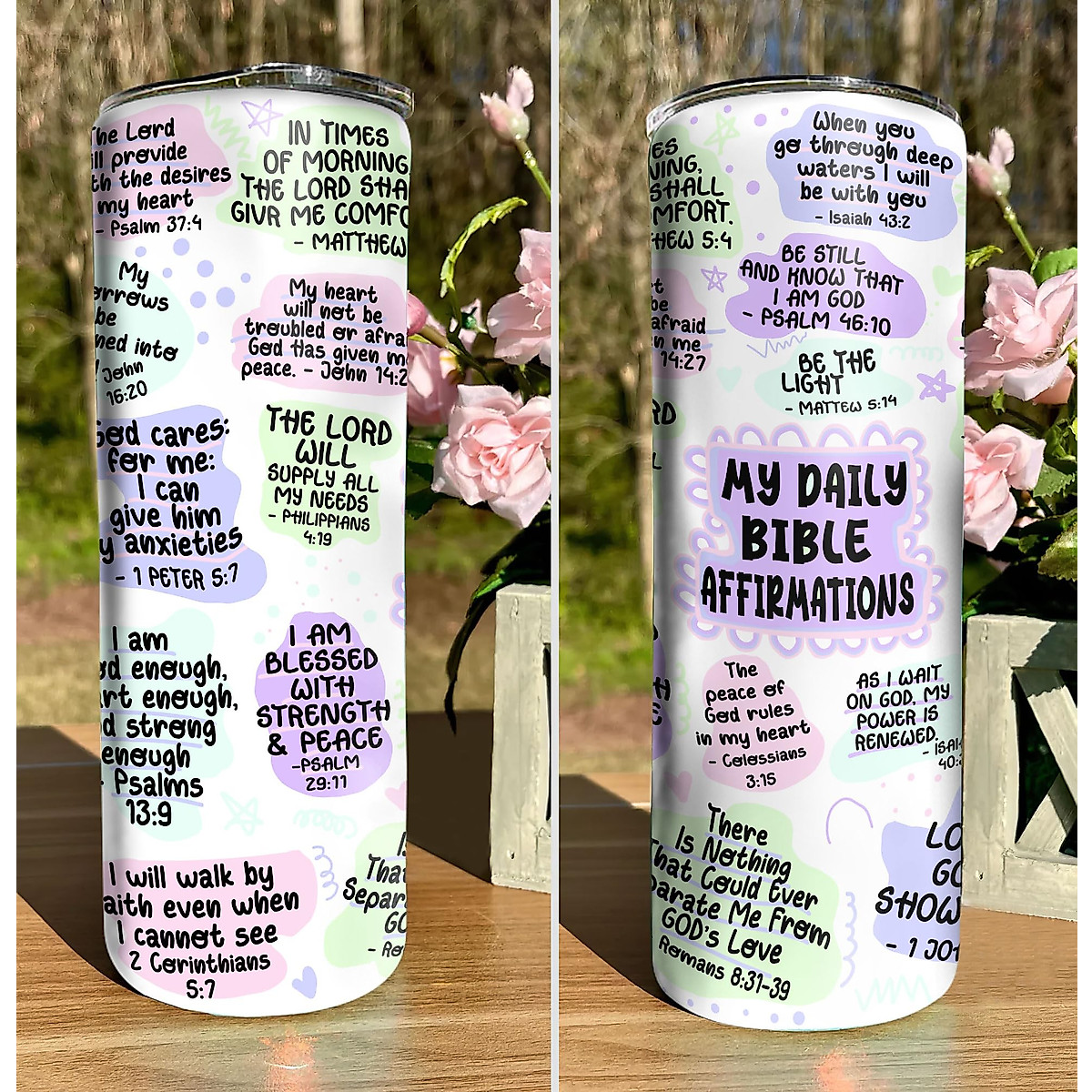 CERMELUS Christian Bible Verse 20oz Skinny Tumbler, Stainless Steel Double Wall Insulated Cup With Lid And Straw Multi, Bible Christian Tumbler Gift, Gifts for Women, Mom, Friend