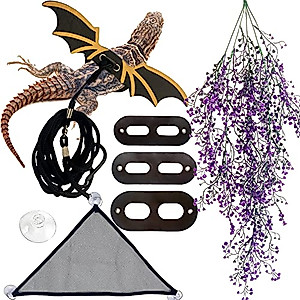 MUYG Bearded Dragon Leash Harness,Lizard Adjustable Soft Leather Leash with Bat Wings Lizards Tank Accessories Reptile Hammock Flexible Jungle Climbing Vines Decorations for Chameleon Gecko (3 Pcs)