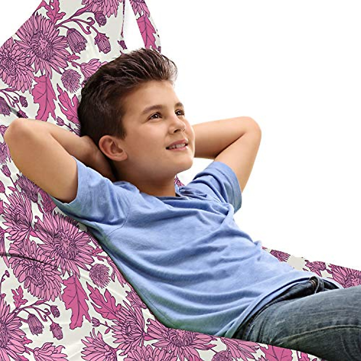 Ambesonne Floral Lounger Chair Bag, Romantic Composition of Chrysanthemums Illustration Drawn by Hand, High Capacity Storage with Handle Container, Lounger Size, Pink Pale Fuchsia and White