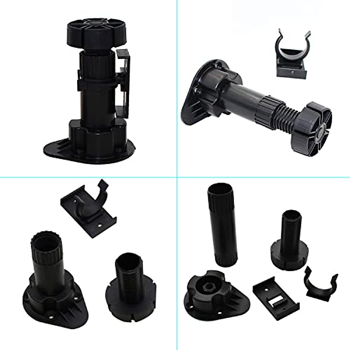 BOSIDETOOL Black Furniture or Cabinet Leveler Legs - Support 330 Lb. per Leg - Adjusts from 3 7/8" to 5 3/8" - 12 Pack