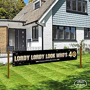 Ushinemi Lordy Lordy Look Who's 40 Decorations, Large Funny Forty Birthday Banner for Men Women, Happy 40th Birthday Party Decor, 9.8x1.6ft