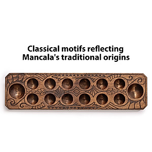 Yellow Mountain Imports Mancala Set with 17.3-Inch Solid Wood Board and Quartz Pebble Playing Pieces