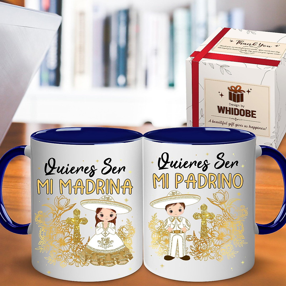 WHIDOBE Godparents Proposal Mug Set, Padrino De Bautizo Cup Set, Bautizo Recuerdos Juego De 2 Tazas,God parents Presents Proposal, Quieren Ser Mis Padrinos, Quieres Ser Mi Madrina, Wedding Mug 11OZ