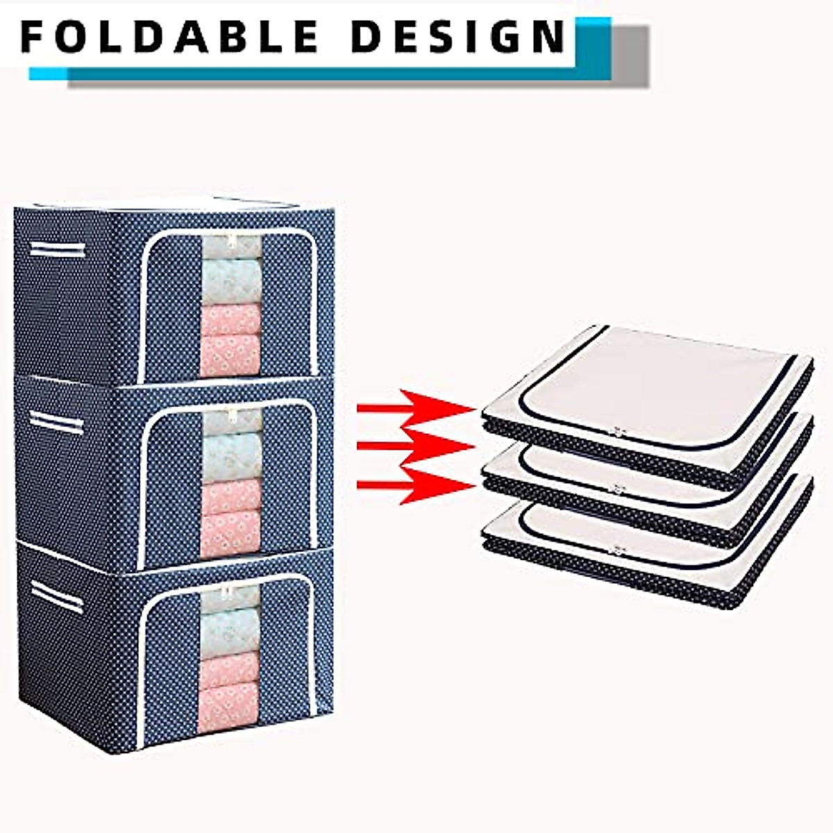 Jasonandiris Steel Frame Storage Box Oxford, 100L Cloth Storage Box for Quilt Storage Box Folding Wardrobe Fabric Extra Large Storage Bag with Reinforced Handle, Clear Window, Sturdy Zippers (4)