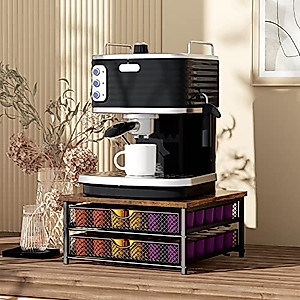 Coffee Pod Drawer K Cup Organizer 2-Tier Coffee Pod Storage Holder with Drawer Baskets 72 Capacity Coffee Capsule Storage Organizer Drawer, Industrial Brown and Black