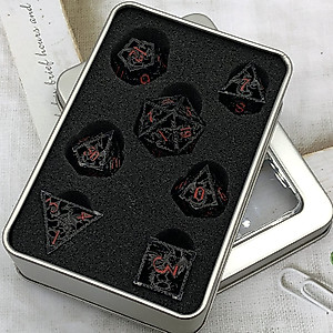 DND Metal Hollow Dragon Dice Set - D&D Black Red Polyhedral Dice (Free Metal Box) Suitable for Pathfinder RPG Board Game Dice (Black Red)