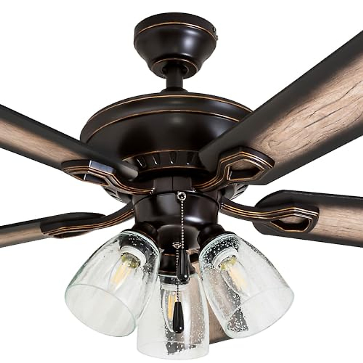 Prominence Home Glenmont, 52 Inch Farmhouse LED Ceiling Fan with Light, Pull Chain, Three Mounting Options, Dual Finish Blades, Reversible Motor - 40278-01 (Oil-Rubbed Bronze)