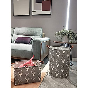 HIYAGON Baby Storage Basket Cute Toy Basket for Boys and Girls Kids Storage Bin Organizer Box Gift Basket Empty Rectangular Deer Room Decor for Home(Grey deers)