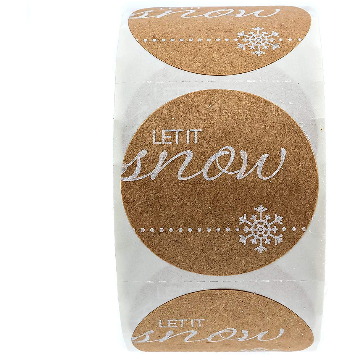 Let It Snow Holiday Stickers / 500 Brown Kraft Winter Snowflake Labels / 1.5" Christmas Card Envelope Seals