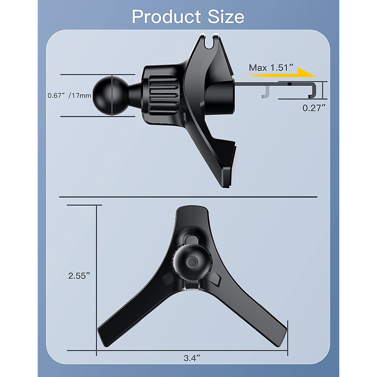 ZEEHOO Universal Air Vent Clip for Car Mount with [ Diameter 0.67 in (17 mm)] Joint Ball, Phone Vent Clip for Most Car Phone Holder & Wireless Car Charger