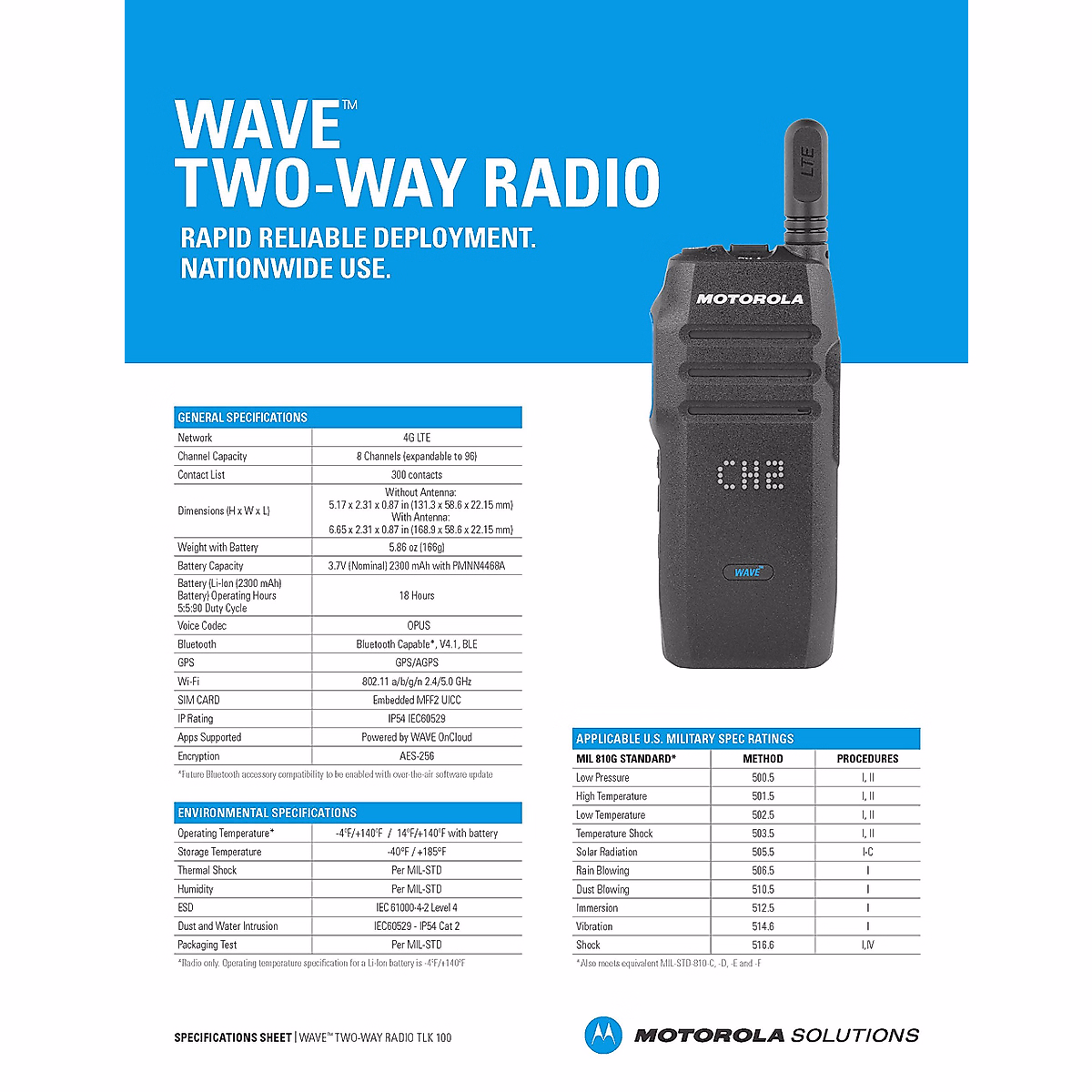 2 TLK100 Wave Using 4G LTE/WiFi Two Way Radio with Nationwide Coverage - Monthly Service Fee Required by Motorola Solutions