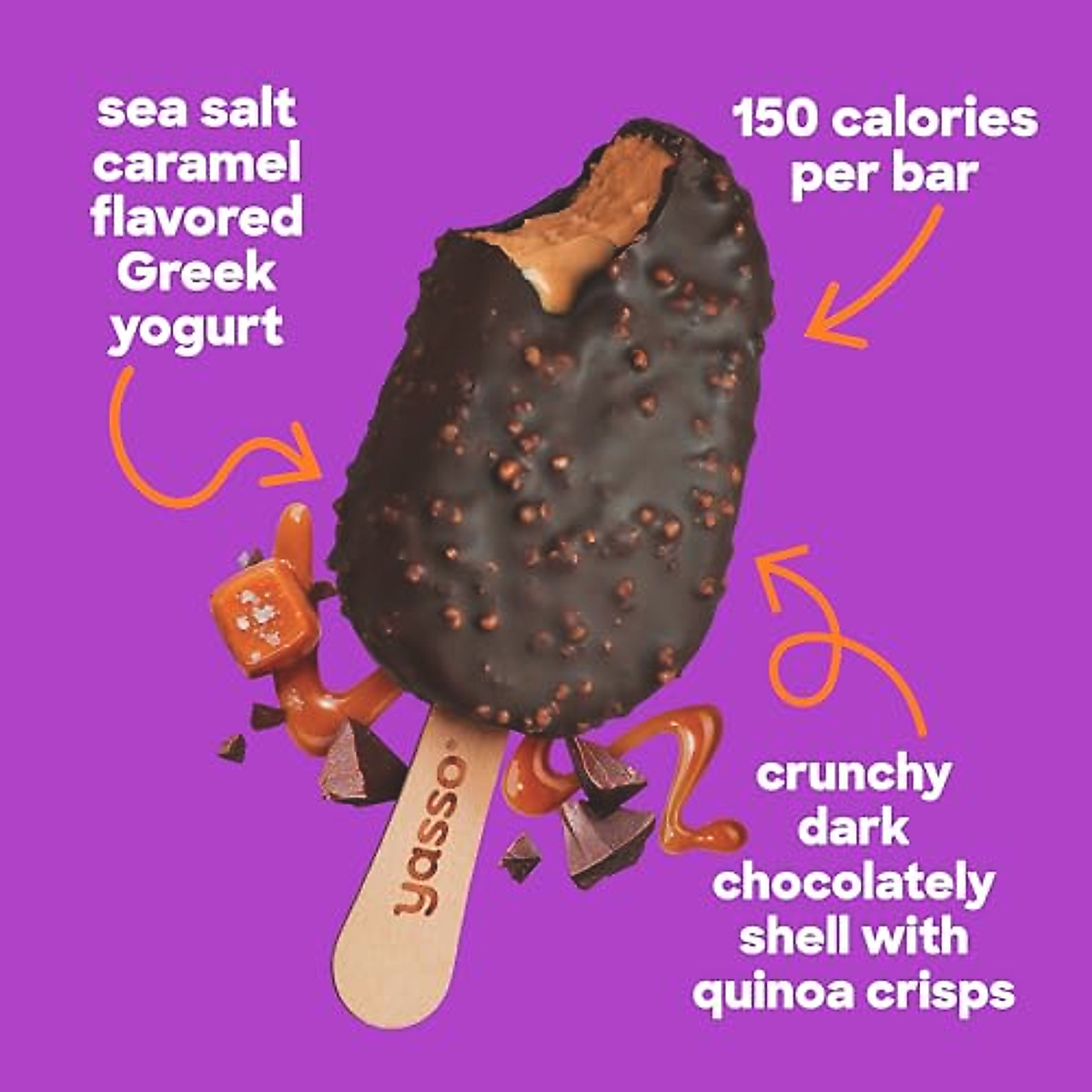 Yasso Frozen Greek Yogurt Bars Sea Salt Caramel Chocolate Crunch Bars 4 Count for a ridiculously creamy frozen snack made with the goodness of greek yogurt 2.65fl oz