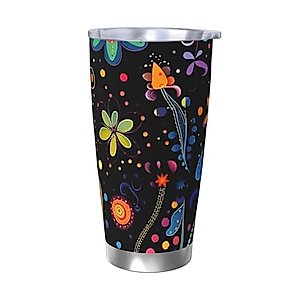 AYCZN Abstract Flower 20 OZ Tumbler Stainless Steel Travel Coffee Mug, Boho Floral Insulated Water Bottle with Lid and 2 StrawsLeakproof Thermal Cup
