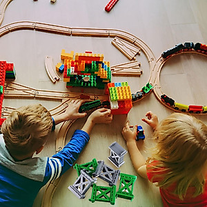 Ioffersuper 10 Pieces Wooden Train Track Set, Curved Switch Track and Cross Track Compatible with All Major Brands