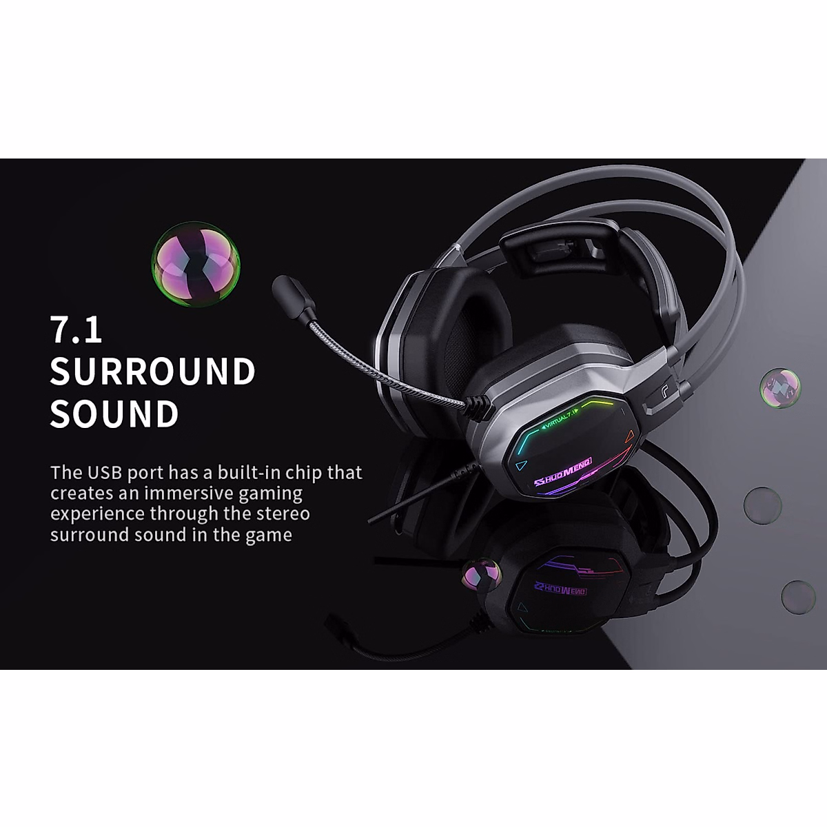 Shuomeng USB Pro Gaming Headset for PC - Computer Headphones with Microphone/Mic, SM-H2Pro 7.1 Surround Sound Wired Headset with LED RGB Light - Gaming Headphones for PS4/PS5,Console Laptop