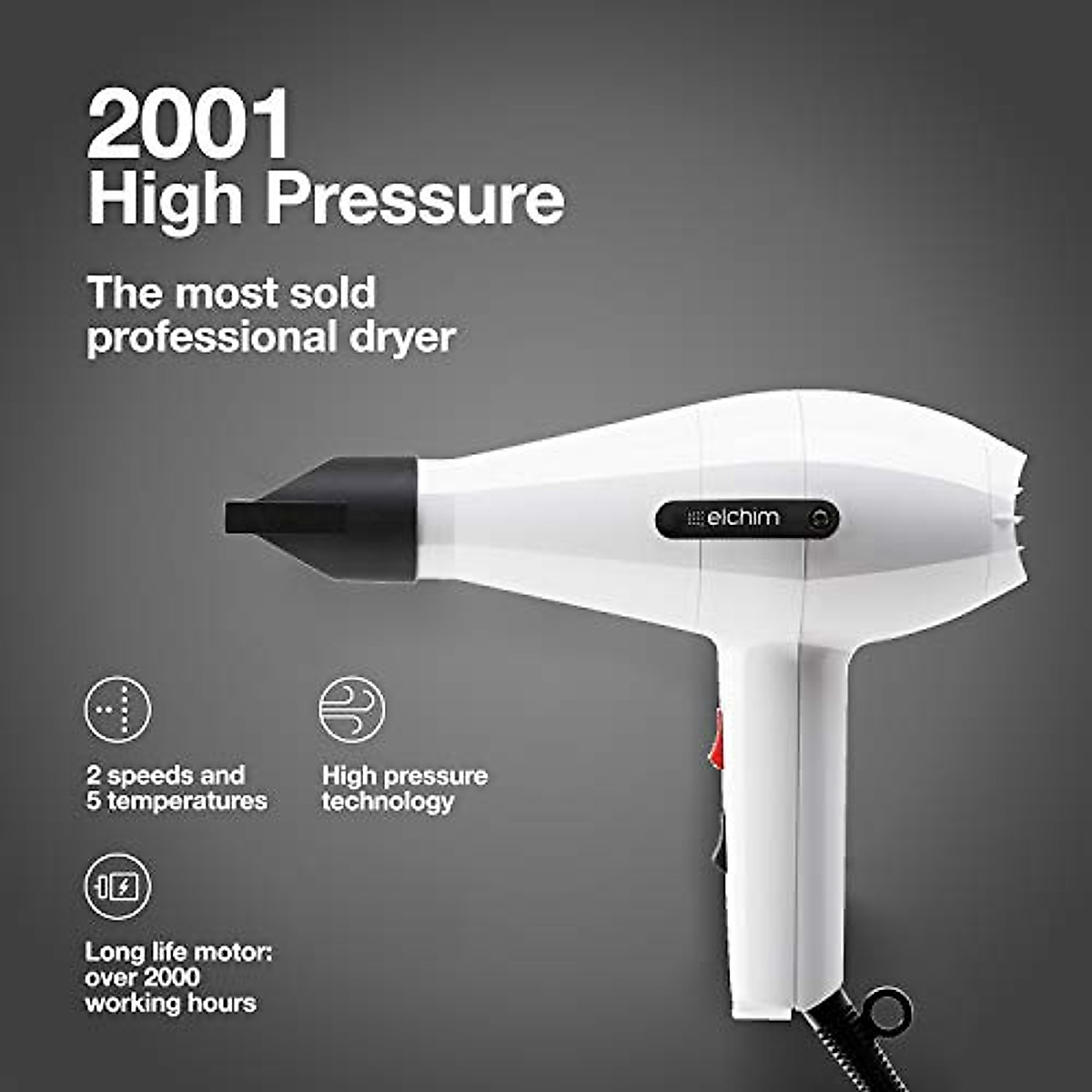 Elchim 2001 High Pressure Hair Dryer - white , 1 Count (Pack of 1)